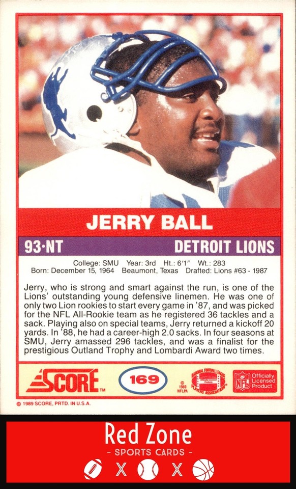 1989 Score - #169 Jerry Ball NM/NM+ | eBay