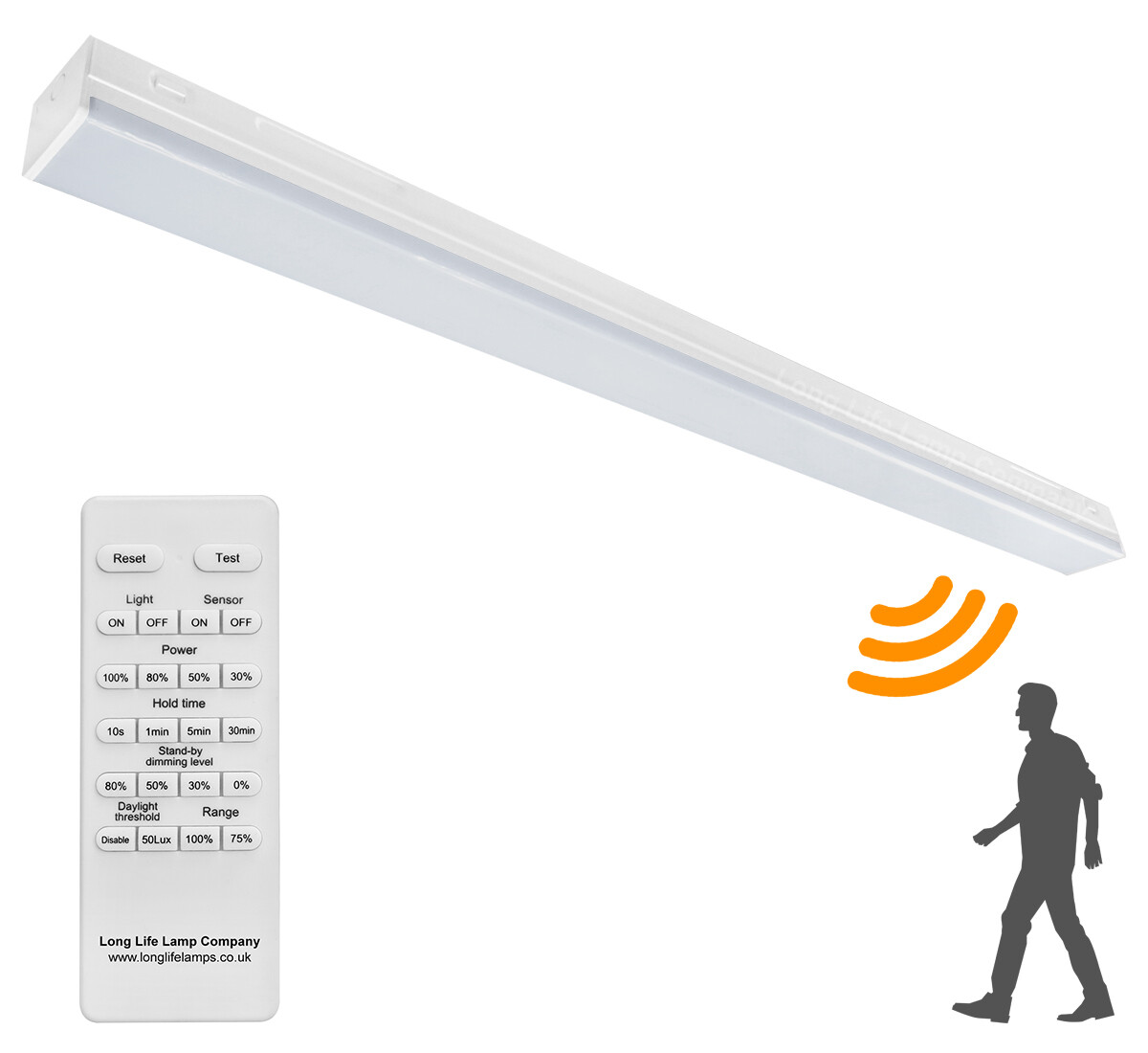 LED Microwave Sensor Ceiling Batten Light Fitting 2ft 4ft 5ft Remote ...