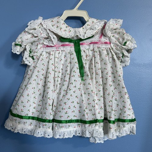 Vintage 70s 80s white floral tulip pattern toddler girls dress Easter ...