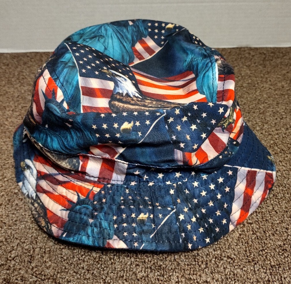 Original Chuck Bucket Hat American Flag Eagle One Size - Gem