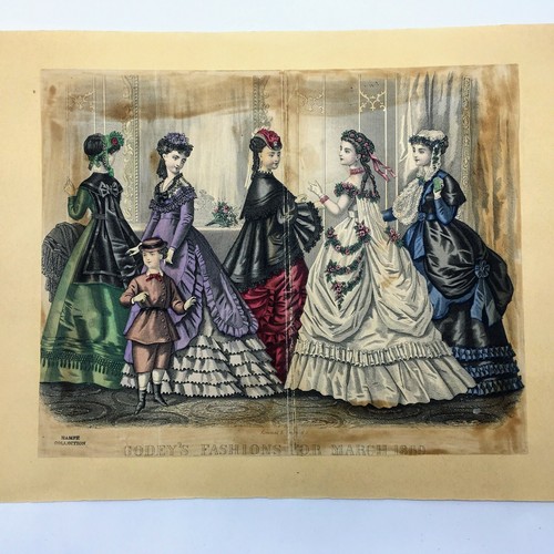 GODEY’S Lady Fashion Plates Rare Original VICTORIAN Art 1869 Hand Color ...