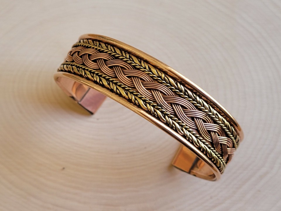 Solid Copper Two Tone Cuffed Health Bracelet - Pure Copper Cuff ...