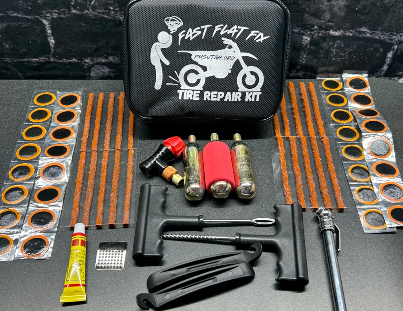 Motorcycle Dirt Bike Tire Repair Kit Tube Patch Plug CO2 Enduro Trail ...