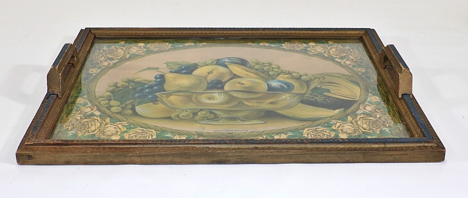 Antique Southern Fruits Print Art Deco Picture Frame Tea Serving Tray ...