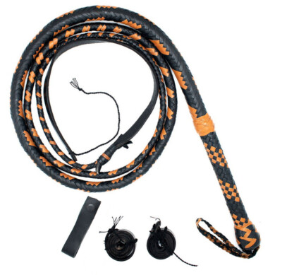 Cowhide Bull WHIP 04 TO 16 FEET Long 16 Plaits Black-Orange Indiana ...