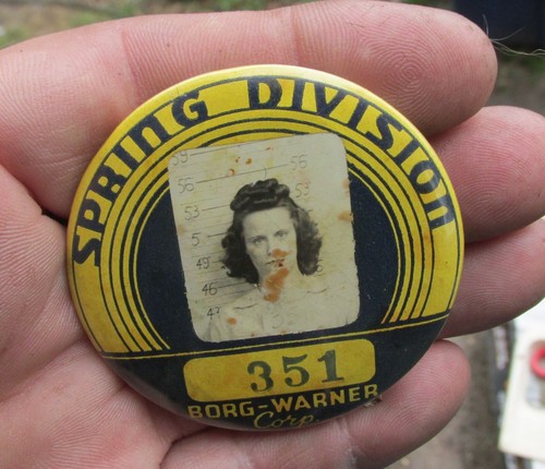 VTG ART DECO BORG WARNER SPRING DIV. FEMALE EMPLOYEE 351 PHOTO ID BADGE ...