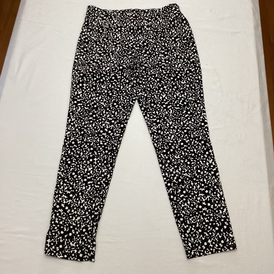 Peck & Peck Women's Black White Floral Print Straight Leg Pants Size 12 ...