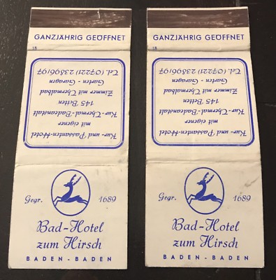 2 Matchbook Covers Bad Hotel Zum Hirsch Ganzjahrig Geoffnet | eBay