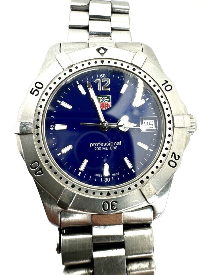 Tag Heuer WK1113 Blue Mens Watch Professional Silver Sport Diving 7.75 ...
