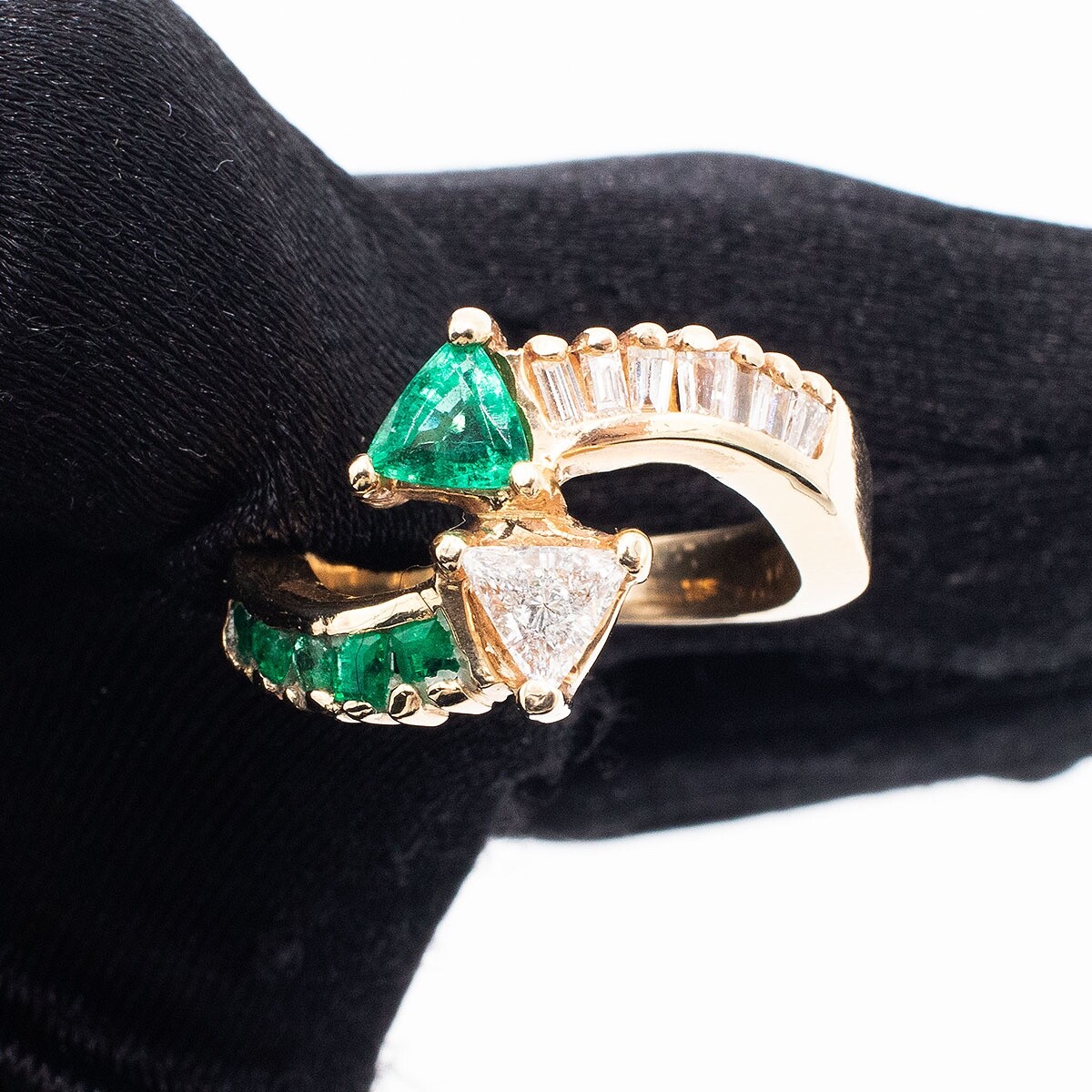 14k Yellow Gold Trillion Emerald & Diamond Overpass Ring | eBay