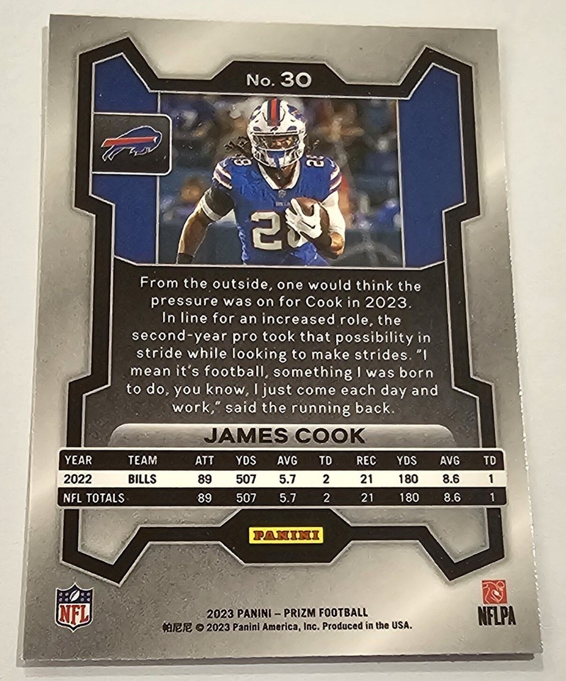 2023 Panini Prizm Football NFL Card James Cook #30 Buffalo Bills 2024 ...