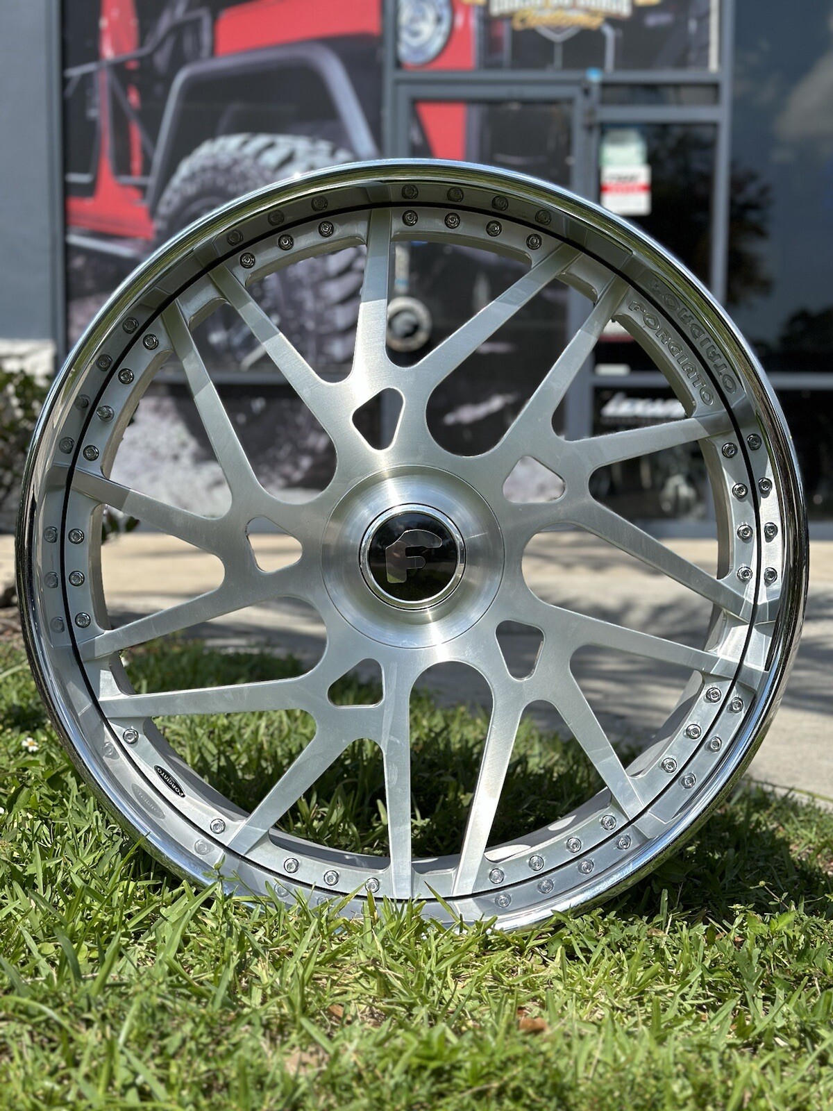 28" FORGIATO BRUSHED SILVER CHROME 5X4.75 XL FLOATING CAP WHEELS ONLY ...