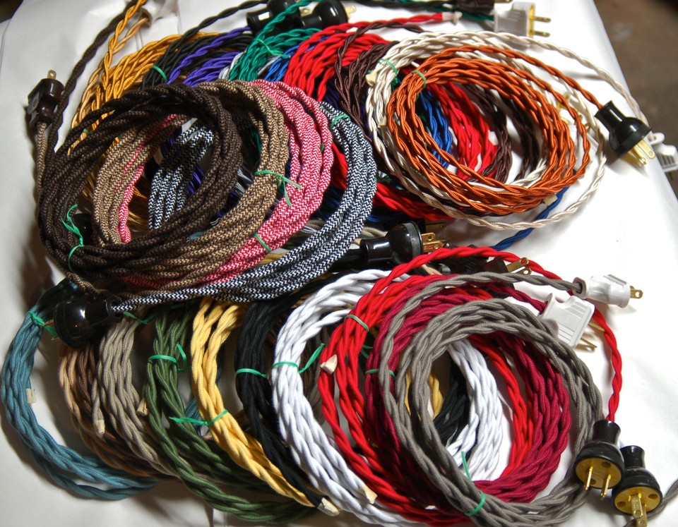 8' Twisted Cloth Covered Wire & Plug, Vintage Light Rewire Kit, Lamp ...