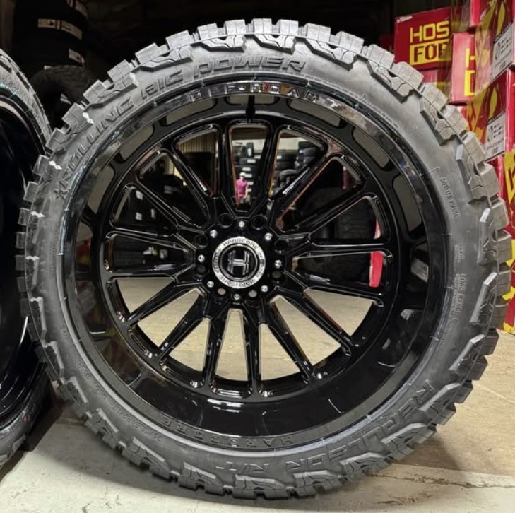 4 New 22x12 Hardcore Hc24 Wheels And Tires All Gloss Black 8x65 Ram