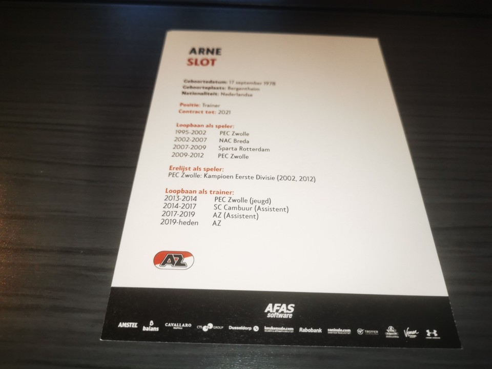 Arne Slot hand signed AZ Alkmaar Club autograph card | eBay