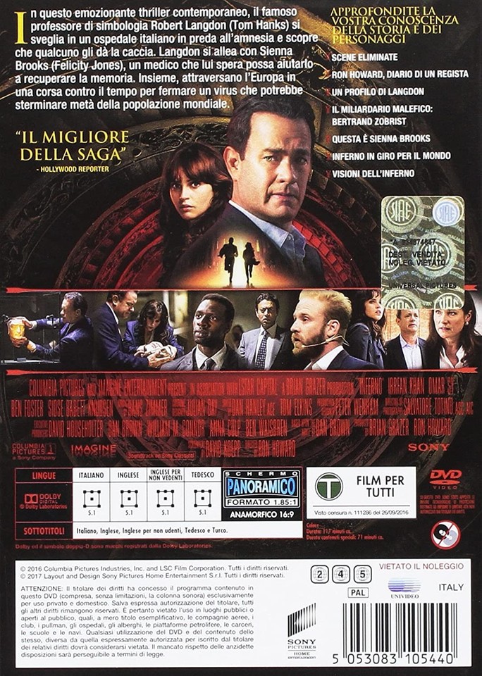 Inferno (DVD) Tom Hanks Felicity Jones Ben Foster Omar Sy Ron Howard | eBay