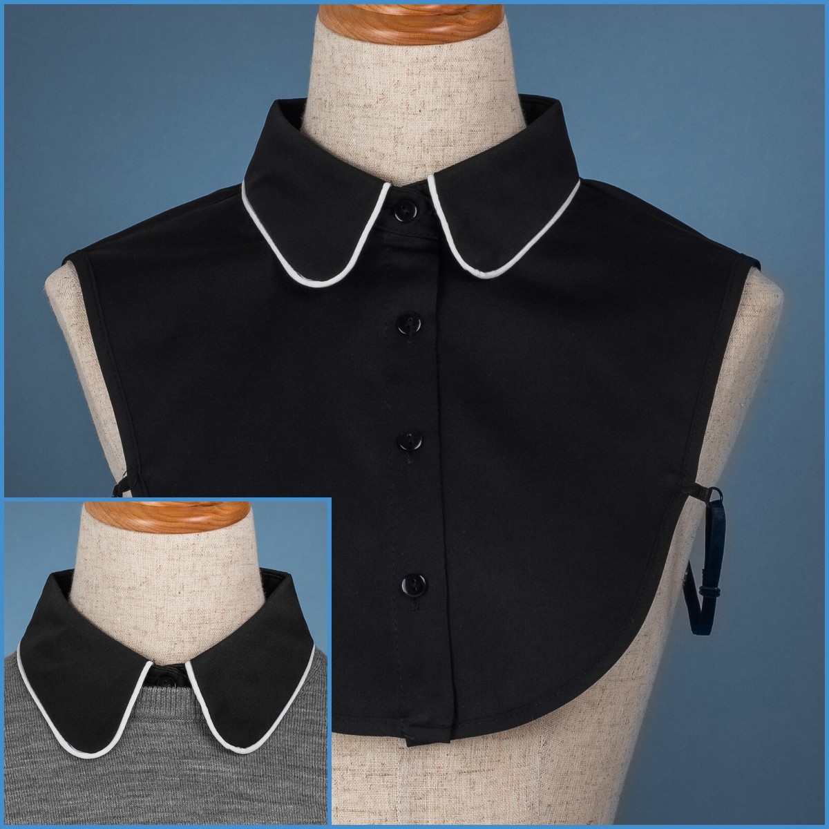 Black Blouse With White Peter Pan Collar LS White Peter Pan Blouse