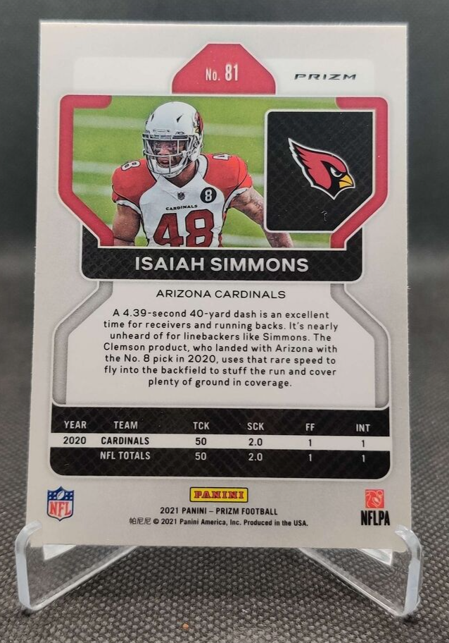 2021 Panini Prizm #81 Isaiah Simmons Red White and Blue Arizona ...