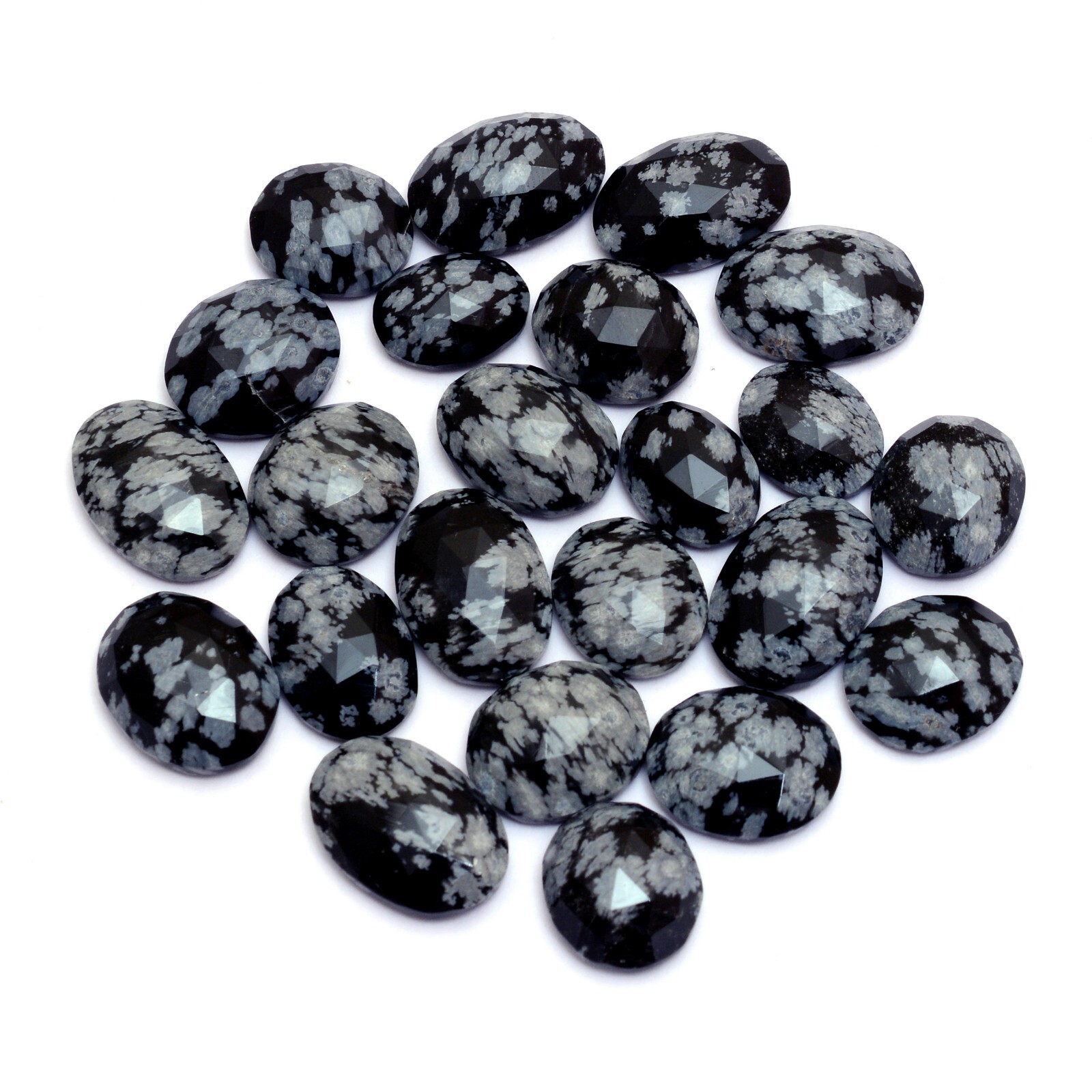 Natural Snowflake Obsidian Oval Faceted Rose Cut Excellent Gemstones ...