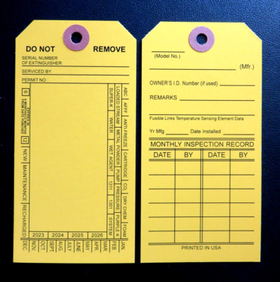 🔥🧯25 FIRE EXTINGUISHER DOUBLE SIDED INSPECTION TAGS 2023-2026 5 1/4 X 2 ...