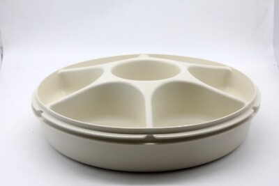 Tupperware Divided Serving Tray Almond With Lid 2 pcs Veggies Fruit No ...