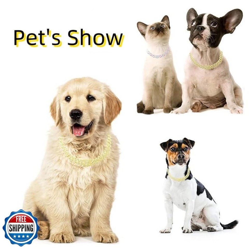 Gold Dog Chain Necklace for Medium Dogs,Bling Diamond Cuban Link Dog ...