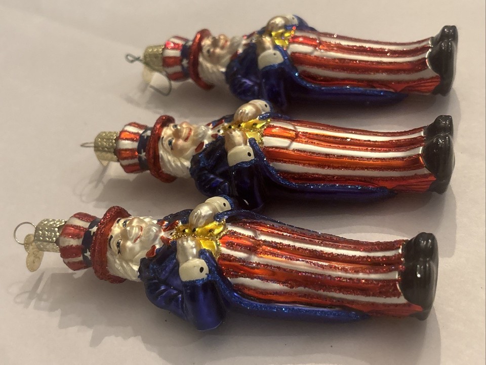 3 Merck Family’s Old World Christmas Uncle Sam Glass Ornaments w Hang ...