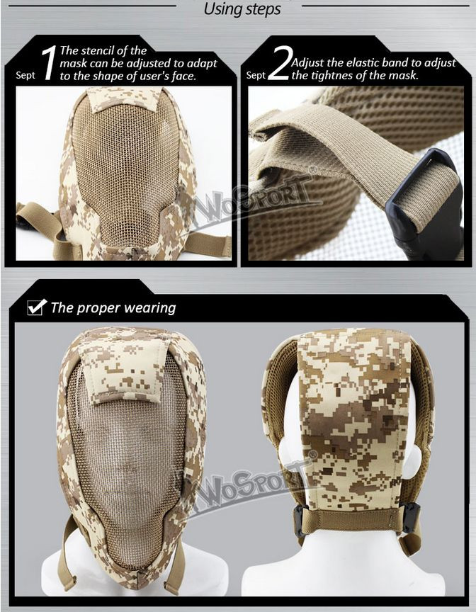 Steel Wire Mesh Full Face Mask Guard Defenders For Airsoft Hunting ...
