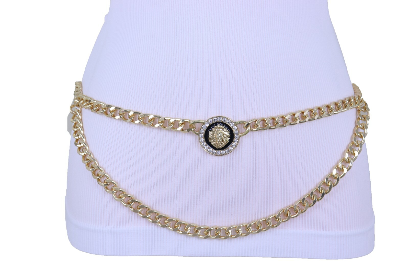 Women Sexy Fashion Belt Gold Metal Chain Lion Charm Buckle Plus Size ...