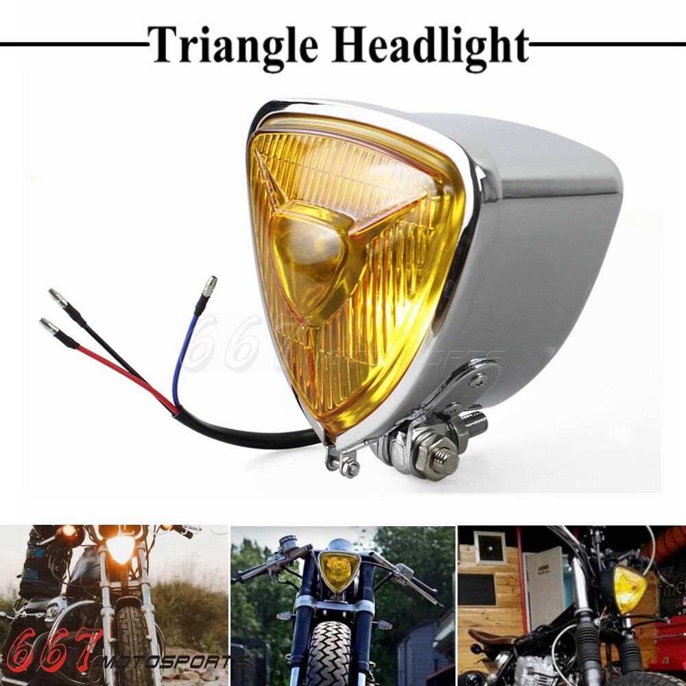 Retro Vintage Motorcycle Triangle Headlight For Harley Bobber Chopper ...