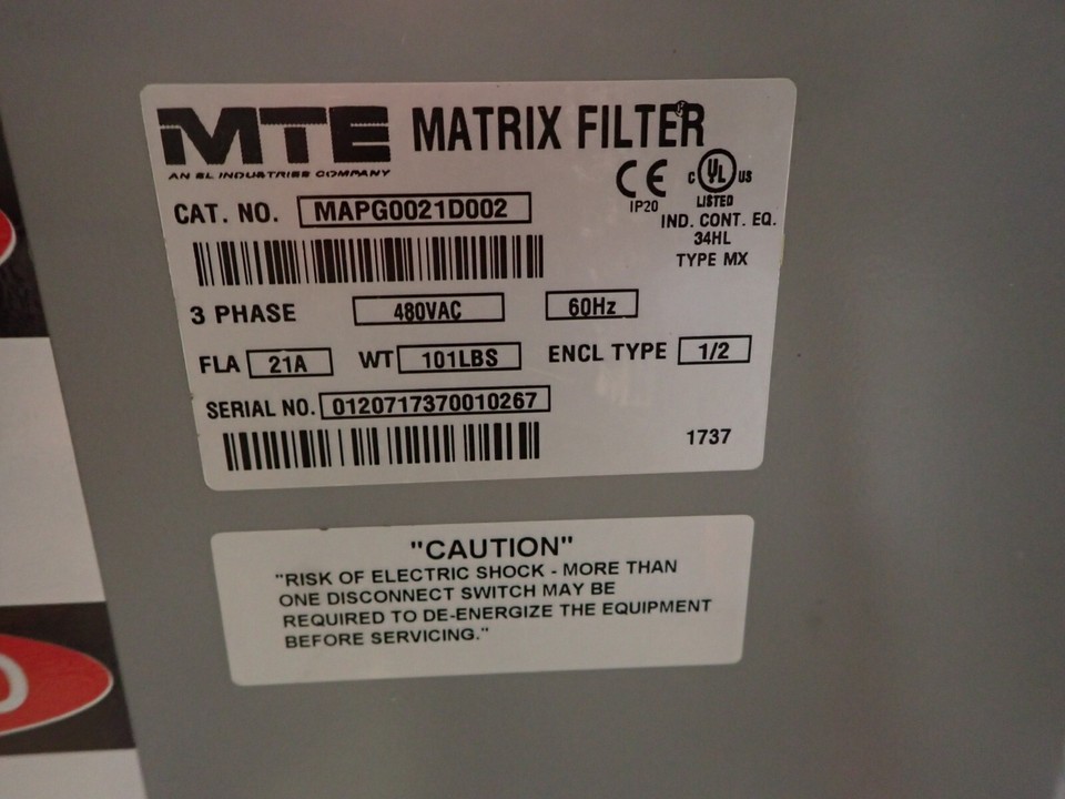 New Surplus MTE Matrix Filter MAPG0021D002 3 Phase 480v 21 FLA | eBay