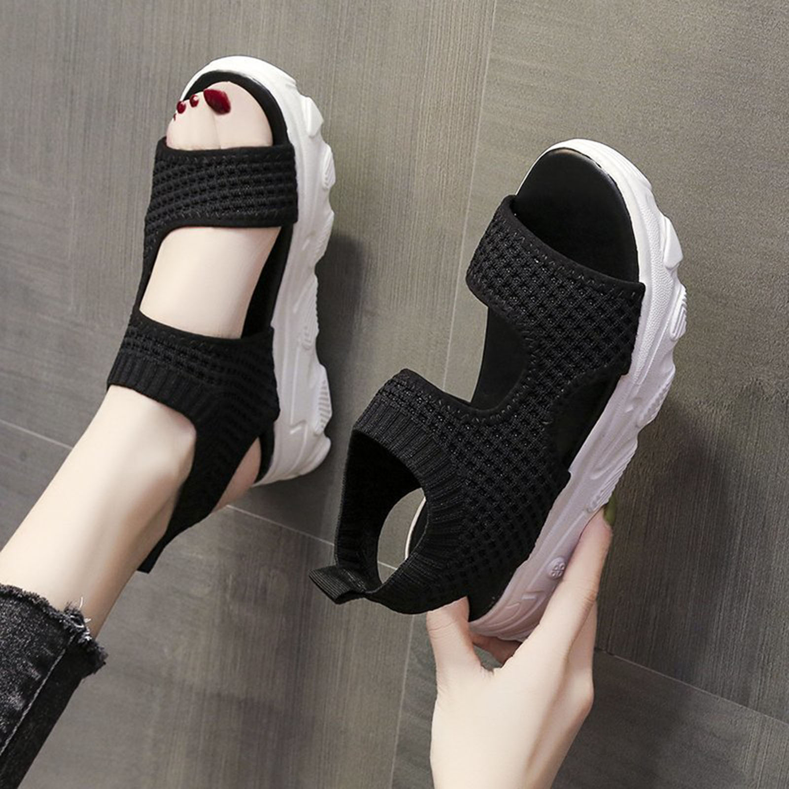 1 Pair Platform Sandal Open Toe Running Outdoor Beach Female Wedge ...