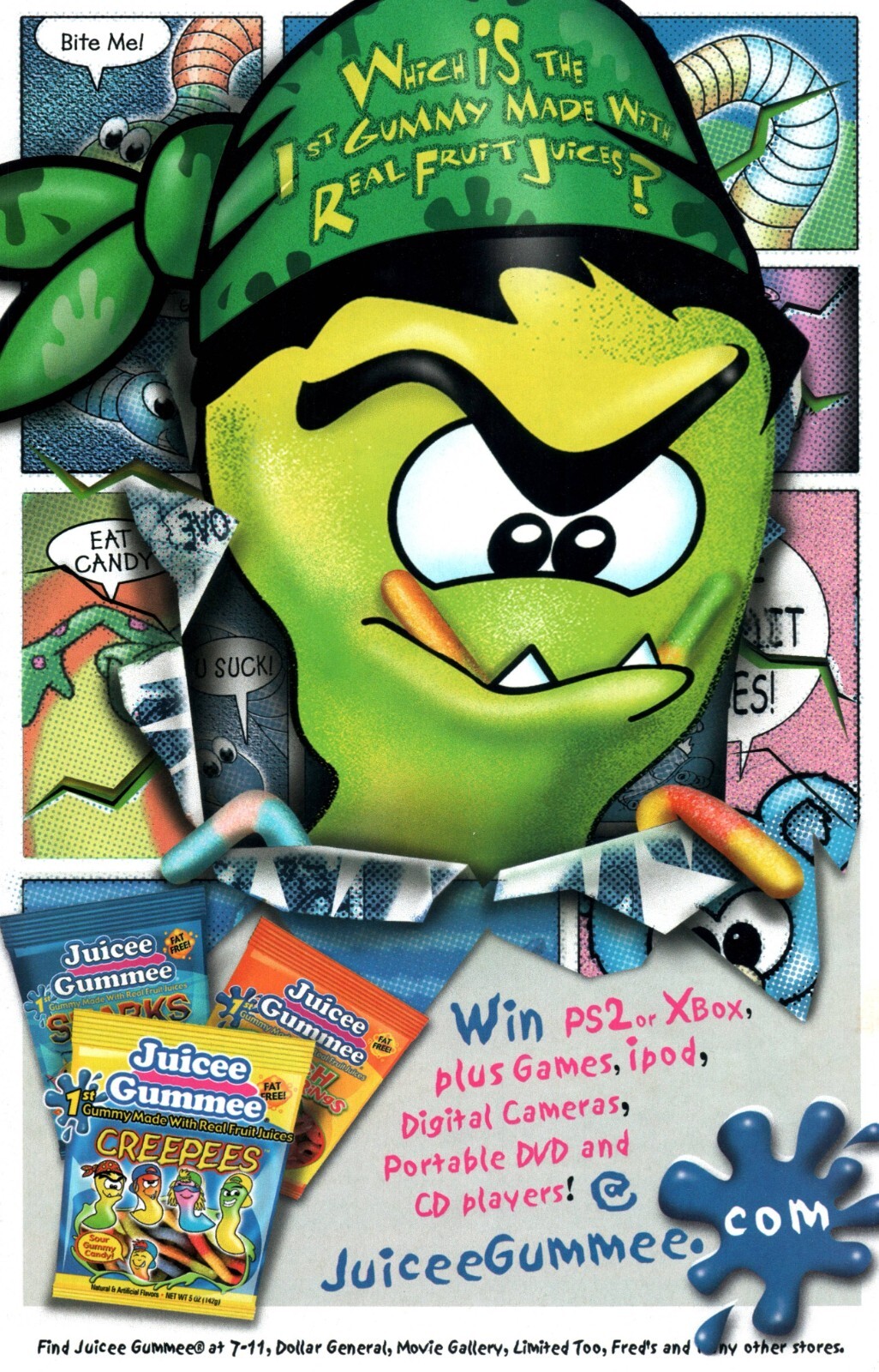 VINTAGE ADVERTISING JUICEE GUMMEE 1st Real Fruit Juices Gummy Candy ...