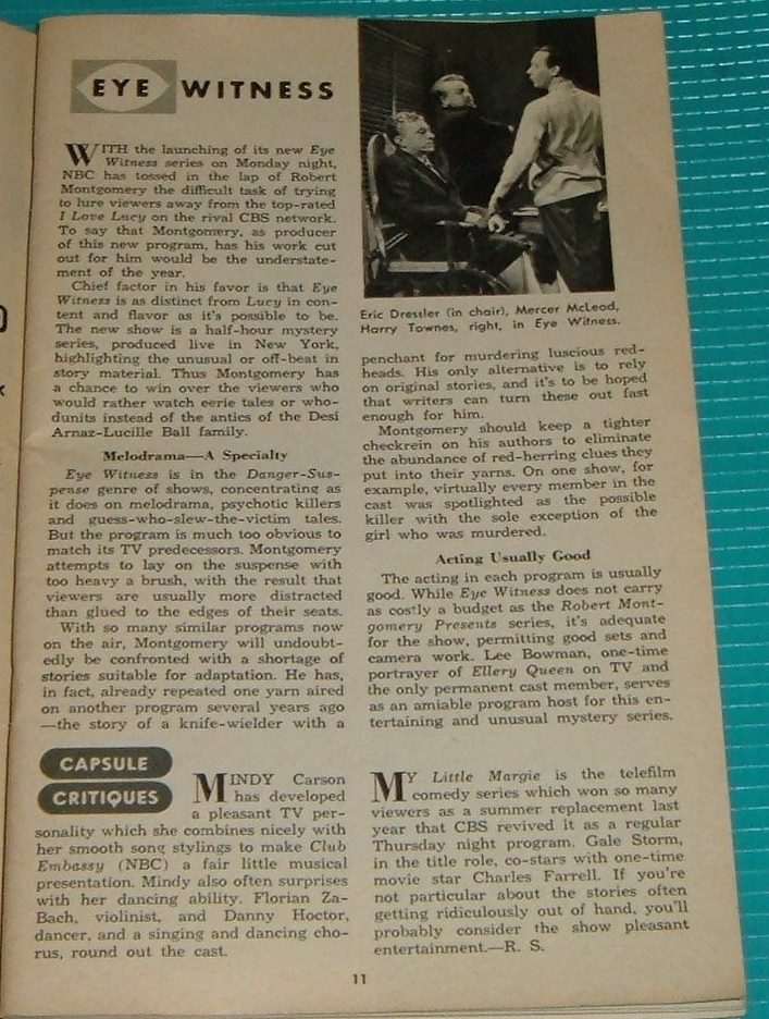 1953 TV ARTICLE~EYE WITNESS SERIES~Eric Dressler~Mercer McLeod~Harry ...