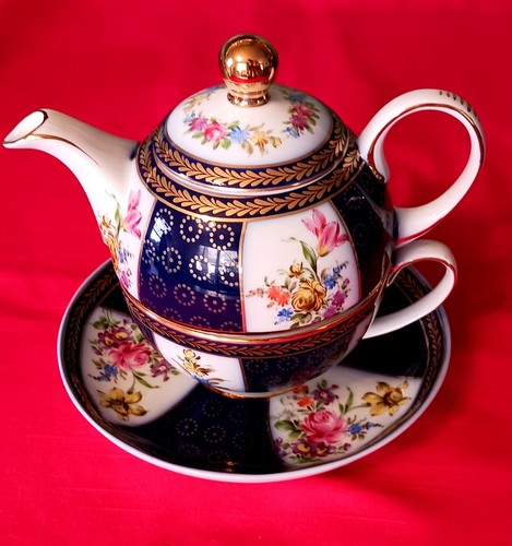 Vintage Lillian Vernon Porcelain Teapot, Teacup and Saucer Hand Painted ...