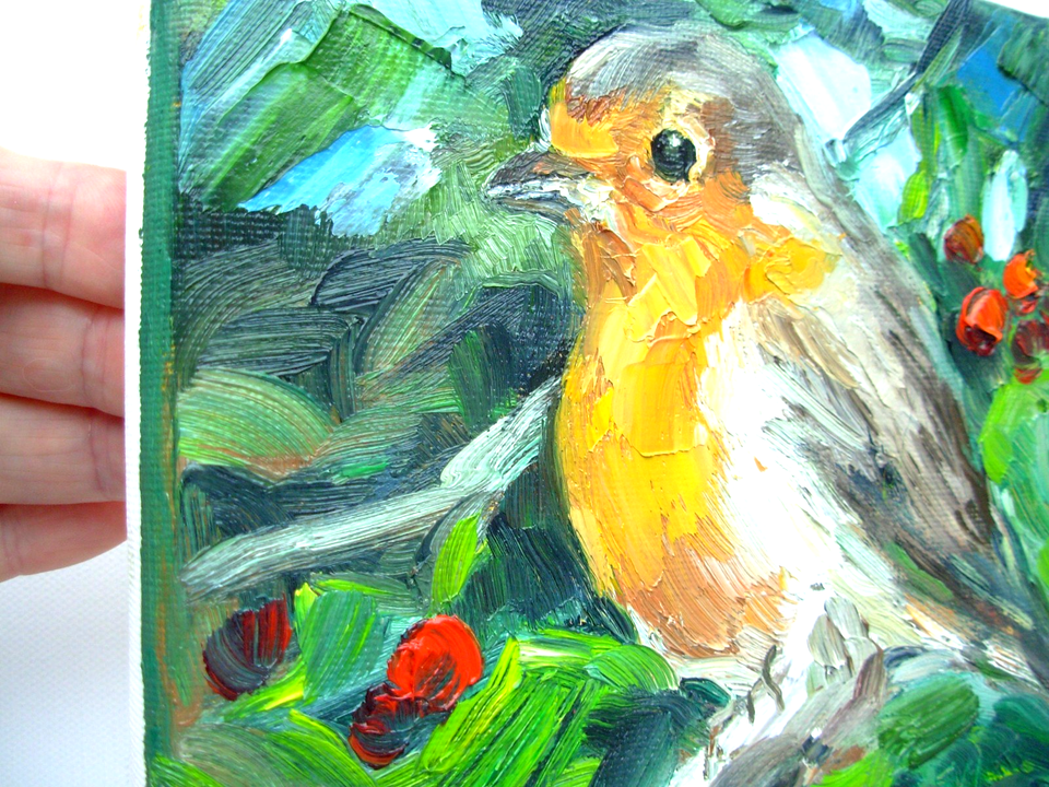 Robin Bird Original Oil Painting Bird Wall Art Wall Decor Canvas 6x6 ...