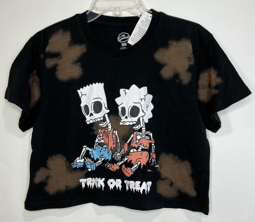 Simpsons Trick or Treat Bleach Tie Dye Junior Womens Crop Top M Bart ...