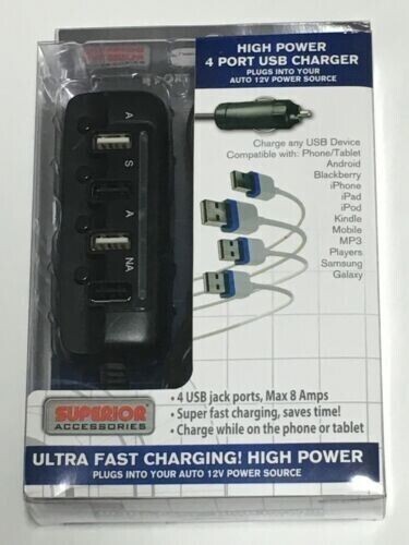 New USB 4 port travel car charger hub Apple android Samsung phone 12v ...