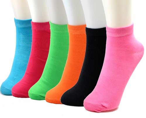 6-12 Pair Womens Multi Color Ankle Quarter Socks Solid Neon Fashion ...