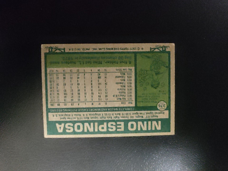 1977 Topps New York Mets Baseball Card #376 Nino Espinosa RC - VG- read ...