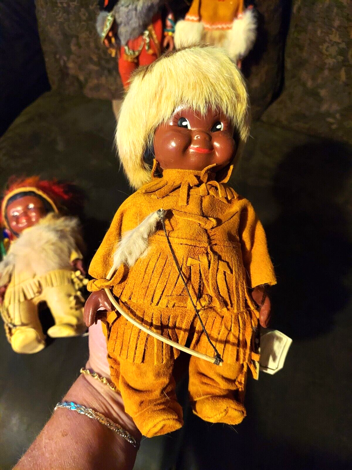 4 Native American Eskimo Crafted Dolls with Real Leather and Fur. 10 ...