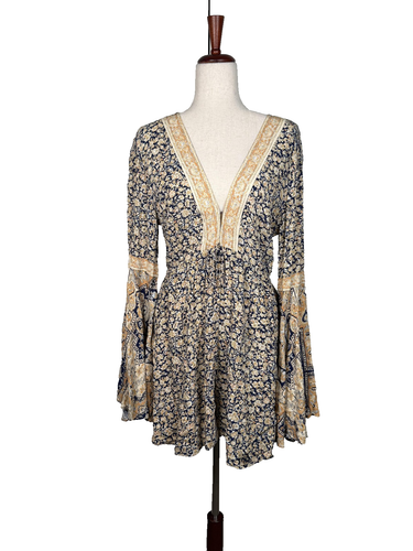 Free People Romper Womens Small Blue Orange Boho Bell Sleeve Open Back ...