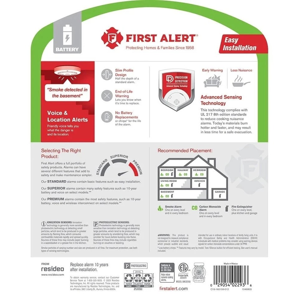 First Alert 2-IN-1 Smoke & Carbon Monoxide Alarm ~Premium~ 1046803 ...