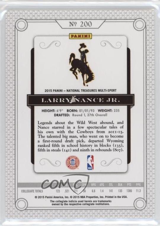 2015 National Treasures College Century Silver /25 Larry Nance Jr #200 ...