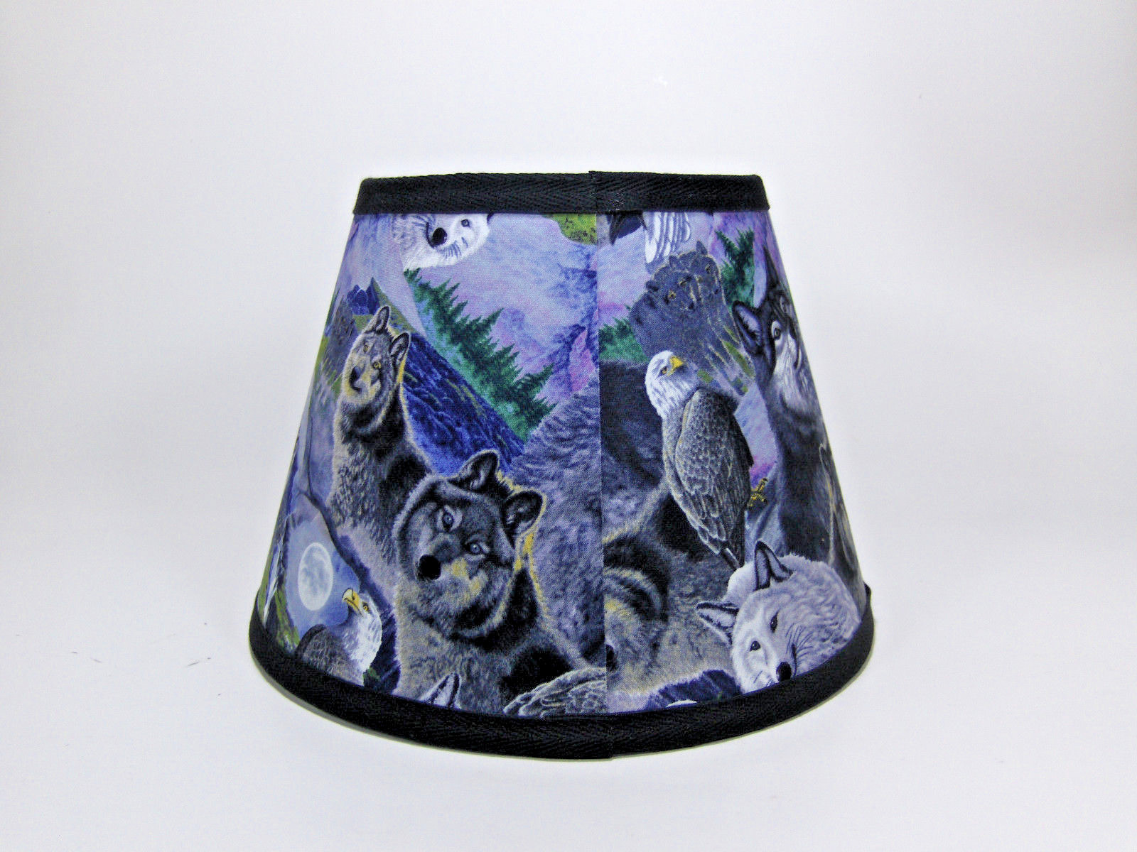 Wolf Wolves Bald Eagle Moon Mountain Blue Purple Fabric Lampshade Lamp ...