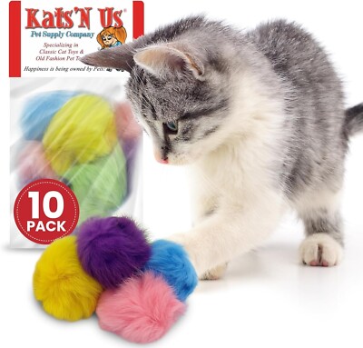 Real Rabbit Fur Pom Pom Ball Cat Toy - Colorful Flying Fuzz Balls - 10 ...