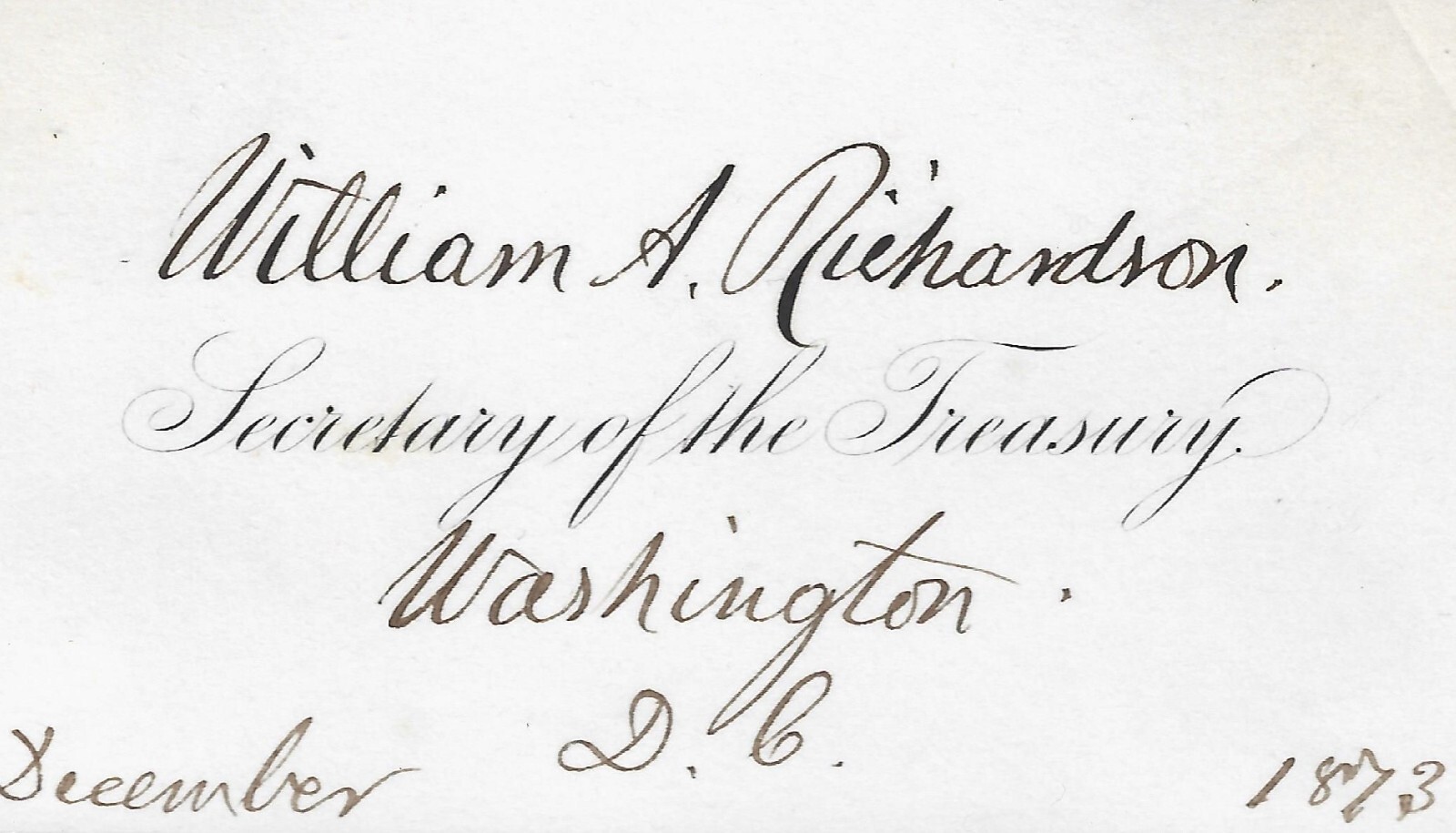 William A Richardson(1821-96)/ Autograph/ Secretary of the Treasury ...