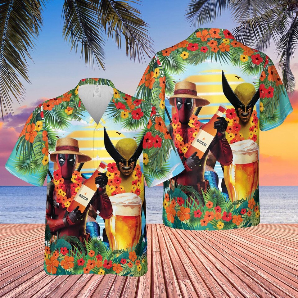 Deadpool And Wolverine Tropical Flower Deadpool 3 Movie Hawaiian Shirt ...