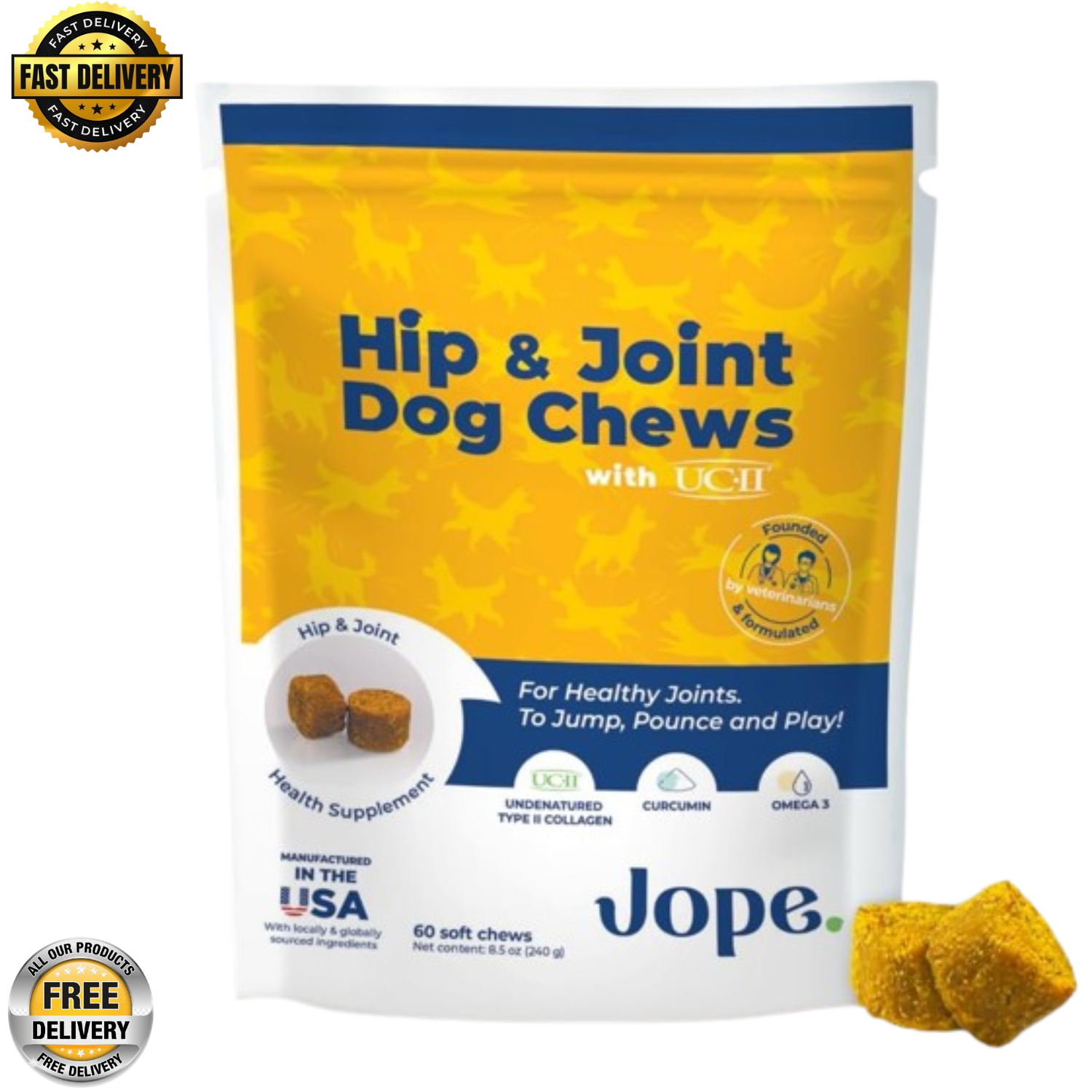 Jope Hip and Joint Dog Chews with UC-II® Collagen - Cold-Pressed - 60 ...