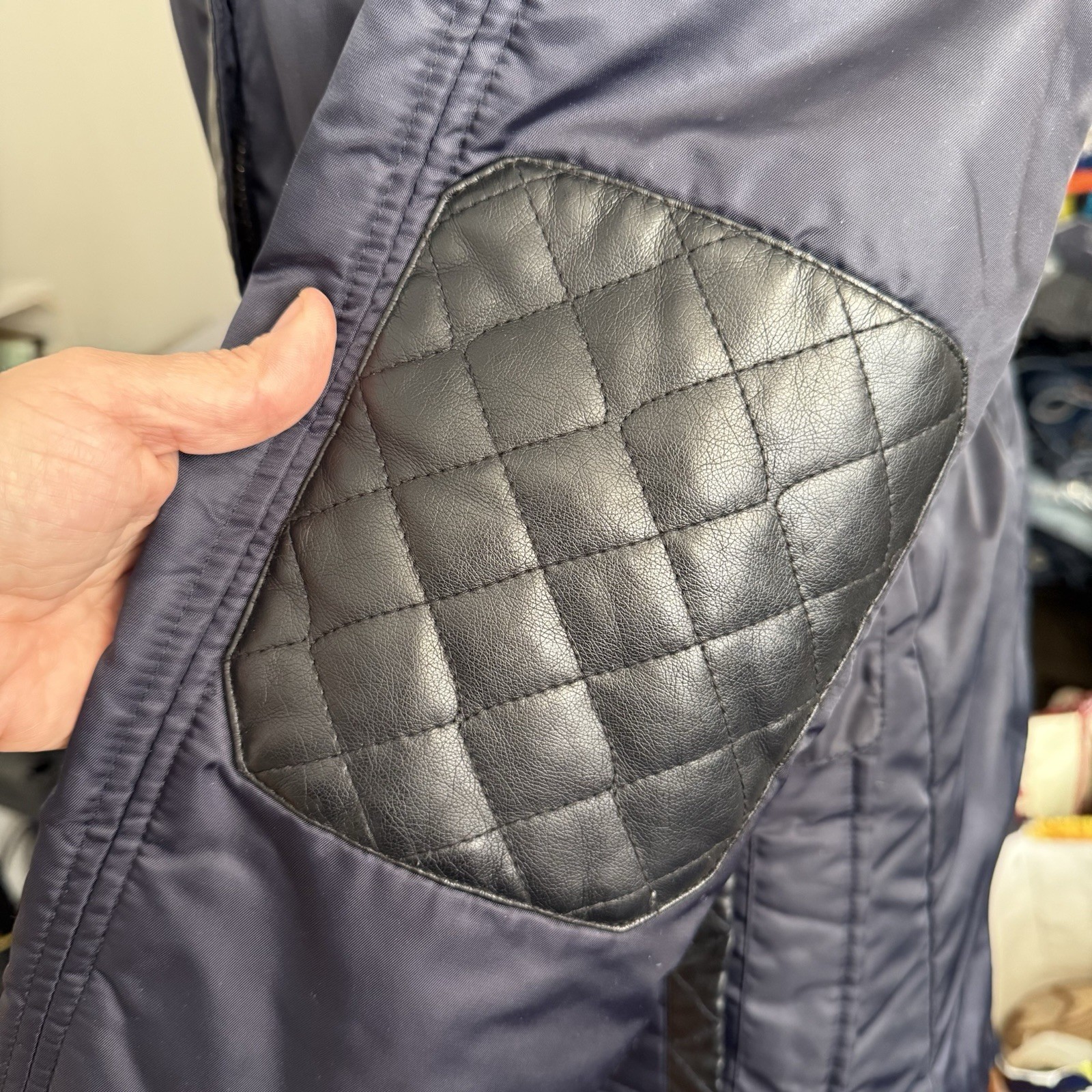 Celsius Premium Down Blend Quilted Parka Navy Faux Leather Trim Jacket ...